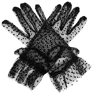 Lace Gloves Polka Dot Elegant Short Classic Costume Glove Courtesy Summer Gloves for Halloween Women Ladies Girls Parties Wedding Bride Etiquette Black