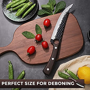 Purple Dragon 7 Inch Boning Knife Hand Forged Fillet Knife Full Tang Chef Knife Meat Vegetable Cleaver High Carbon Steel Kitchen Knife For Fish Meat Deboning With Gift Box for Home Kitchen Restaurant