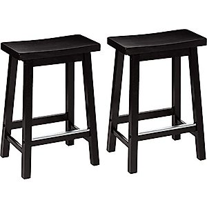 Amazon Basics Solid Wood Saddle-Seat Kitchen Counter-Height Stool - 2-Pack, 24-Inch Height, Black
