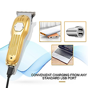 Rejoeven Hair Clipper, Rechargeable T-Blade Trimmer Kit Cordless Metal Hair Cutting Set Barber Clipper for Men, Women Kids with 3 Guide Comb, Professional Clippers Set for Barber and Home Use (Golden)