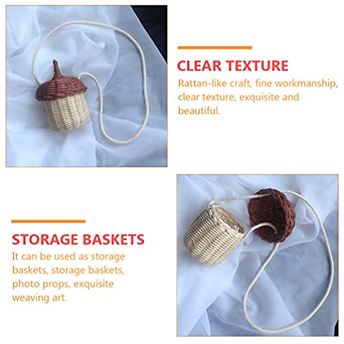 Handwoven Rattan Bag Acorn Shaped: Wicker Crossbody Handbag Beach Straw Hand Woven Shoulder Bag Small Basket with Handle for Kids Women Summer Travel