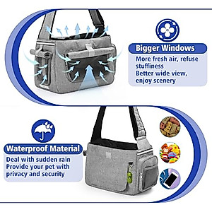 Tarovvoo Dog Sling Carrier for Medium Dogs Small Dogs 10-20lbs, Dog Carrier Bag, Pet Carrier Sling with Breathable Windows, Hard Bottom, Hand-Free for Outdoor Travel (Grey)