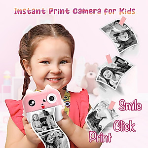 Kids Camera Instant Print Toddler Digital Camera with 1080P HD Video Camera, 2.4"IPS Screen Printing Instant Camera Birthday Gifts for Girls Boys 3-12, 48MP Camera with Phone Connected 32GB Card, Pink