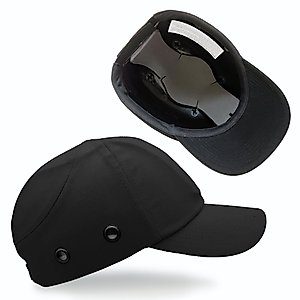 Lucent Path Black Baseball Safety Bump Cap - 100% Cotton, Impact-Resistant ABS Shell, Dual-Layer Padded Foam, Breathable, Adjustable Head Protection Hard Hat Cap