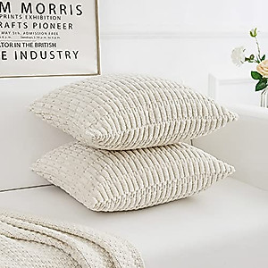 Qidordour Throw Pillow Covers, 18x18 inch, Pack of 2 Couch Pillows Cover, Soft Corduroy Decorative Pillow Covers, Square Pillowcase for Bed Sofa Chair Car Bedroom Home Boho Farmhouse Decor, Cream