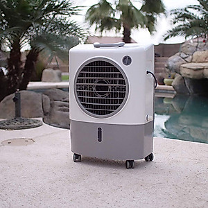 Hessaire Portable Heavy Duty Outdoor Evaporative Air Cooler Humidifier with High Density Grid Media Pad and Water Level Display, White