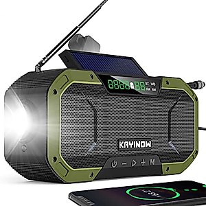 Portable Digital AM FM Radio Waterproof Bluetooth Speaker,Hand Crank Solar Emergency Radio,5000mAH Cell Phone Charger,NOAA Weather Radio with Flashlight,Reading Lamp,SOS Alarm,Outdoor Camping Radio