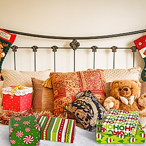 AnyDesign 12 Sheet Christmas Wrapping Paper Red Green Xmas Tree Candy Stripes Gift Wrap Paper Bulk Folded Flat DIY Craft Paper for Birthday Wedding Party Gift Decor, 19.7 x 27.6 In