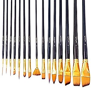 Mont Marte Art Paint Brushes Set, Great for Watercolor, Acrylic, Oil-15 Different Sizes Nice Gift for Artists, Adults & Kids