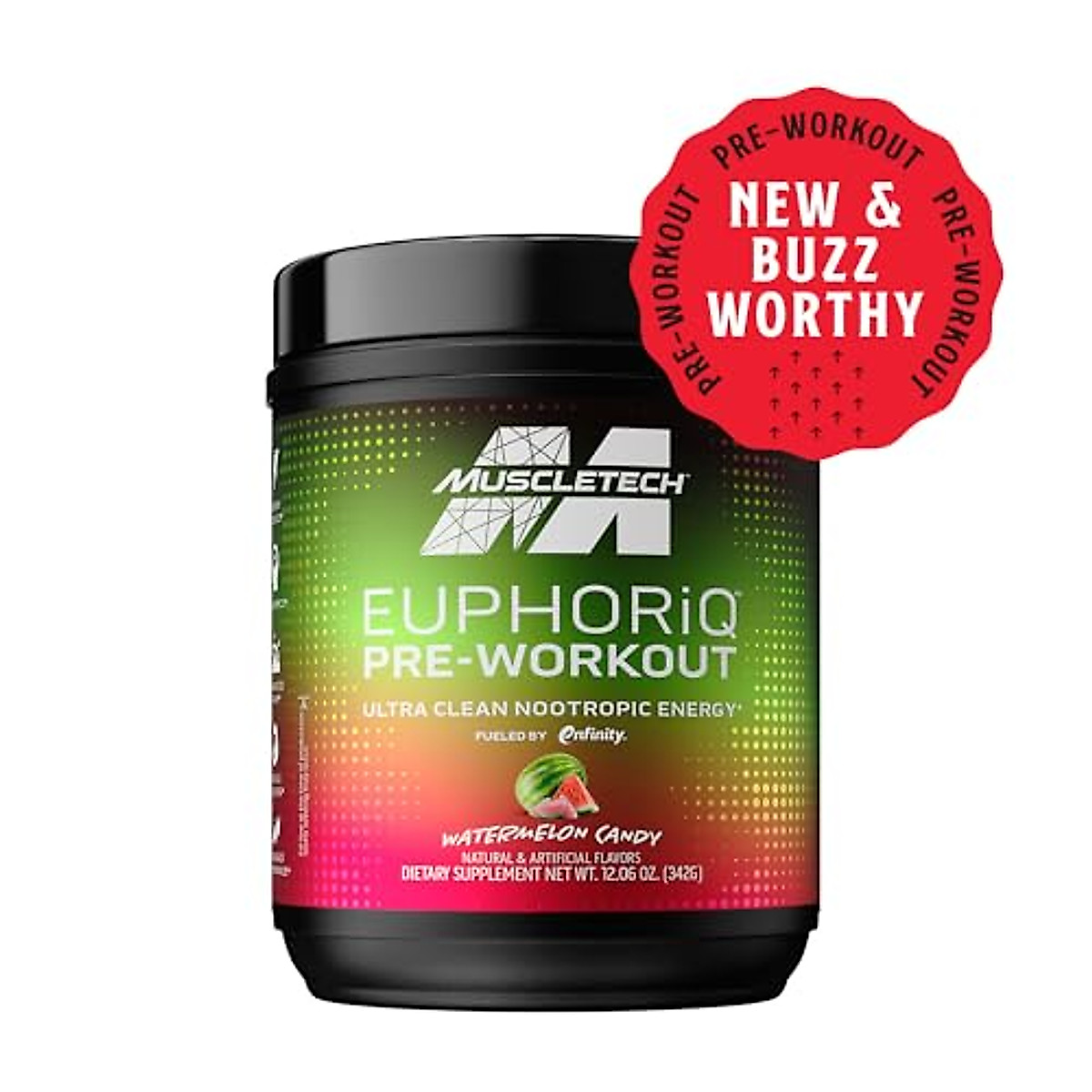 Pre Workout Powder MuscleTech EuphoriQ PreWorkout Smart Pre Workout Powder for Men & Women Caffeine Metabolite Fueled With Paraxanthine Watermelon Candy (20 Servings)