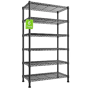 REIBII 6-tire Wire Shelving Rack,Storage Shelves Metal Shelves for Storage Load 1000 LBS,Heavy Duty Shelving Unit with Wire Shelf Adjustable Pantry Shelf Bathroom Kitchen Garage Black 24" Wx14 Dx71 H