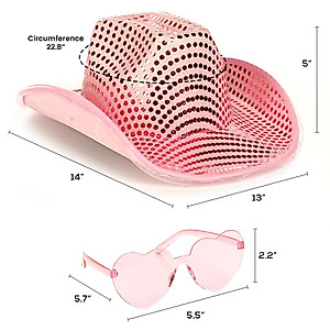 Funcredible Pink Light Up Cowboy Hat and Glasses - Sparkly Disco Cowgirl Hat - Sequin Cowboy Hat for Women - Cowgirl Costumes for Girls