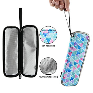 CM Reusable Portable Travel Tableware Carrying Bag Storage Case Cutlery Flatware Organziers for Straw Spoon Fork Chopsticks Utensil Holder (Fade in Blue Triangle Pattern)