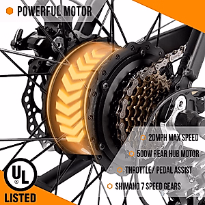 ECOTRIC 26” Fat Tire Electric Bike Powerful Adults Mountain Bicycle 500W Motor 36V/12.5AH Removable Lithium Battery Beach Snow Ebike Shock Absorption - 90% Pre Assembled