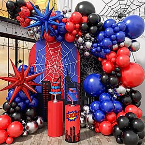 134PCS Black Red and Blue Balloons Arch Garland Kit, Spider Theme Balloon Arch for Men with Foil Balloons for Baby Shower Spider Theme Birthday Party Decorations