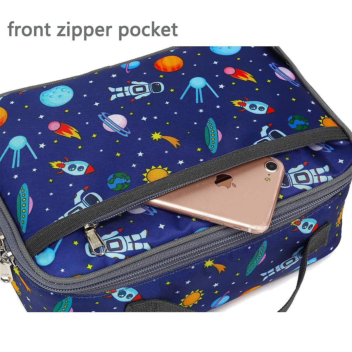 FlowFly Kids Lunch box Insulated Soft Bag Mini Cooler Back to School Thermal Meal Tote Kit for Girls, Boys, Astronaut