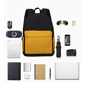 SUPACOOL Lightweight Casual Laptop Backpack with USB Charging Port For for Men and Women, Backpack for College (Full black and yellow)