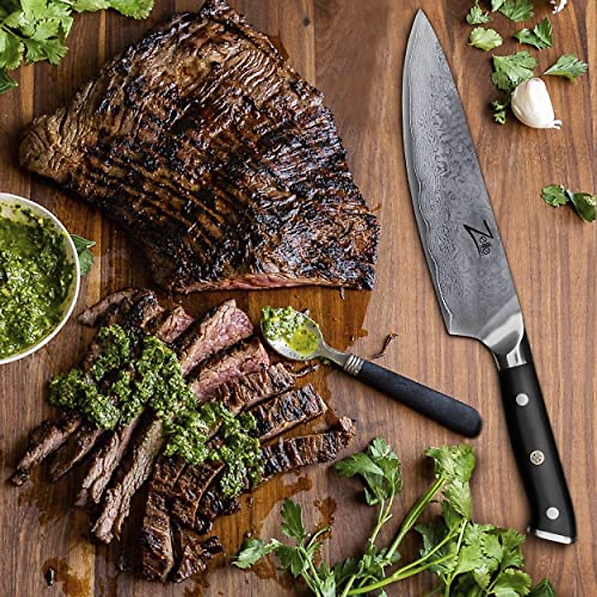 Zelite Infinity Damascus Chef Knife 8 Inch, Japanese Chef Knife, Damascus Kitchen Knife, Japanese Knife, Chefs Knife, Kitchen Knives, Chef Knives - Japanese AUS-10 Super Steel 67-Layer Damascus Knife