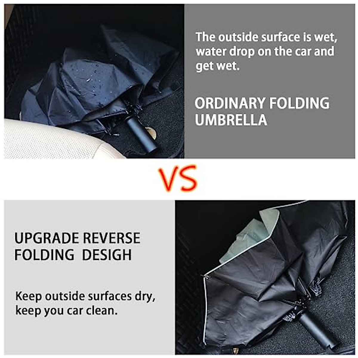 Pumi-geous Inverted Umbrella Automatic 10 Ribs Windproof Folding umbrellas with Reflective Stripe Compact Travel Umbrella for Rain UV Protection Reverse Umbrellas Car Backpack for Men Women (Black)