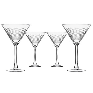Rolf Glass Cyclone Martini Glass - Set of 4 Stemmed 10 Ounce Martini Glasses - Lead-Free Glass - Diamond-Wheel Engraved Cocktail Glasses - Made in the USA