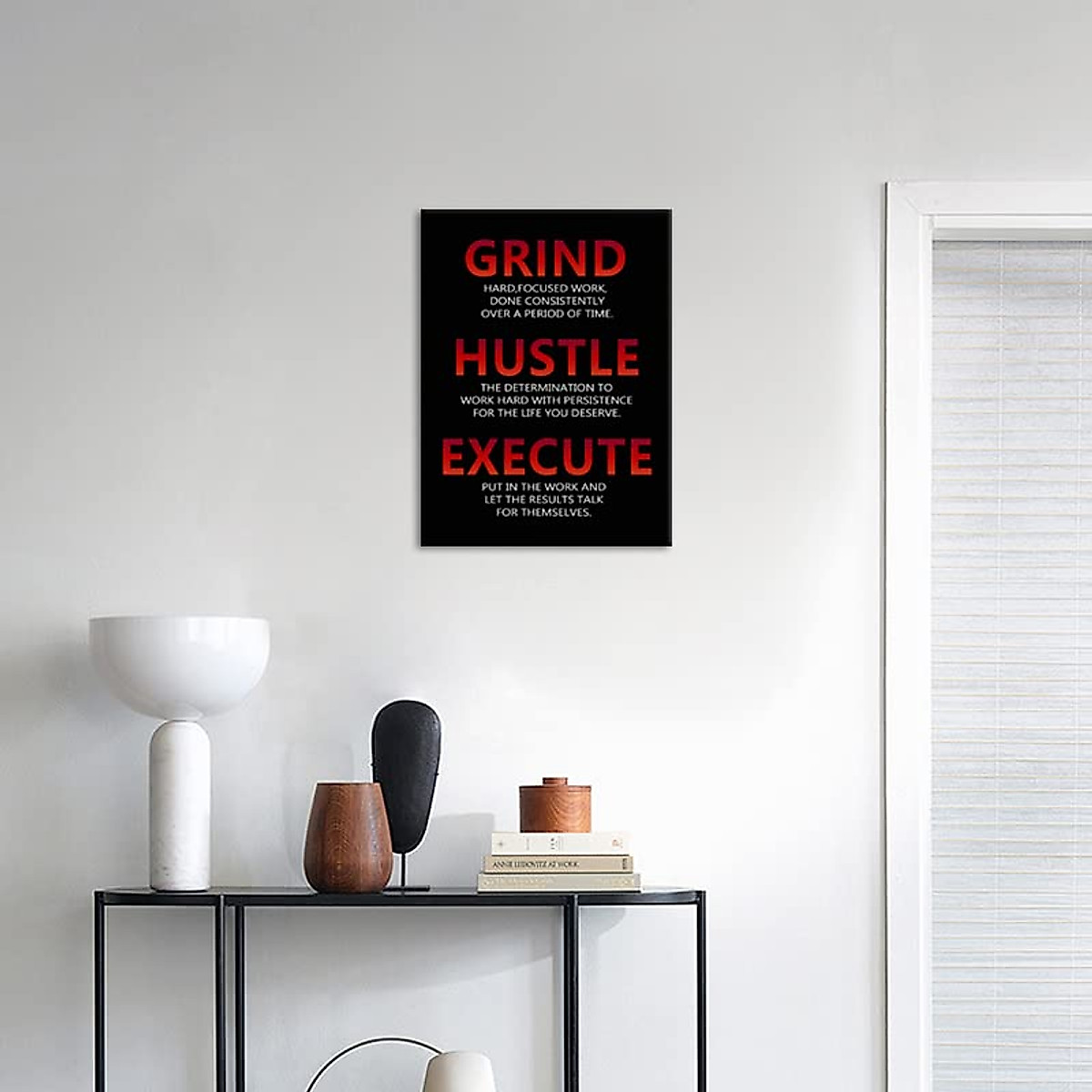 Motivational Canvas Wall Art Grind Hustle Execute Painting Office Decor Posters Prints Inspirational Entrepreneur Quotes Picture for Wall Decor Living room Gym Framed Ready to Hang[18"W x 24"H]
