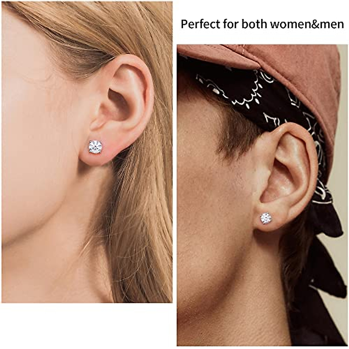 Moissanite Stud Earrings - 0.6ct-4ct D Color VVS1 Clarity Brilliant Round Cut Lab Grown Diamond - 18K White Gold Plated 925 Sterling Silver with Secure Friction Backings - Stylish Diamond Earrings with Square Gift Box