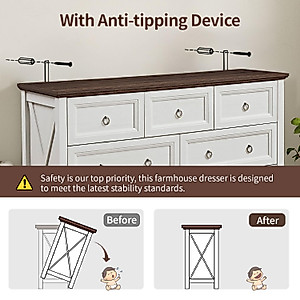 7 Drawer Dresser for Bedroom, 54" Farmhouse Dresser, Rustic Chest of Drawers, White Dresser with Barn Design, LargeTabletop & Antique Bronze Handles, Wood Dresser for Closet, Bedroom Dressers