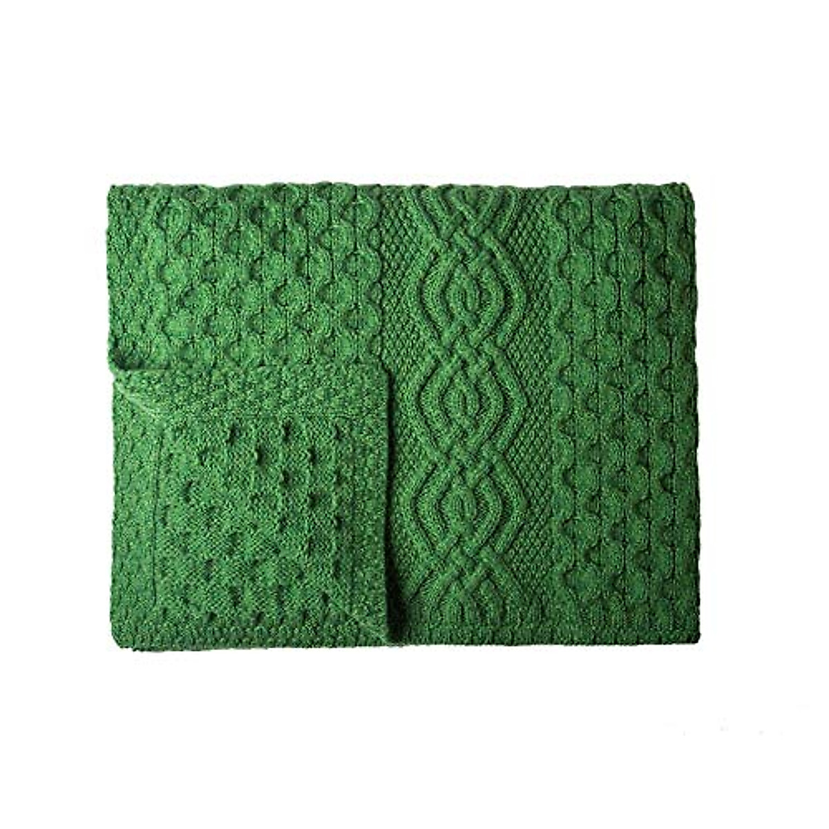 SAOL Honeycomb and Cable Knit Patterns 100% Irish Merino Wool Aran Throw/Blanket 60 x 40 inches (Green)