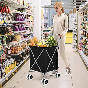 GOFLAME Folding Shopping Cart, Large Grocery Cart with Wheels and Removable Fabric Cover, Lightweight and Sturdy Rolling Utility Cart for Groceries Laundry Shopping Picnic (Black)