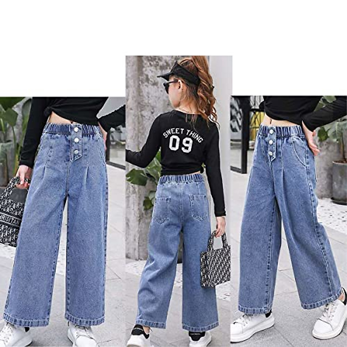 Milokado OnlyAngel Kids Girls Washed Elastic Waist Jeans Age 4-13 Years (Blue, 8-9 Years)