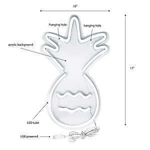 Isaac Jacobs 17” x 10” inch LED Neon ‘Yellow & Green Pineapple’ Wall Sign for Cool Light, Wall Art, Bedroom Decorations, Home Accessories, Party, and Holiday Décor: Powered by USB Wire (PINEAPPLE)