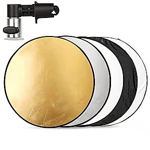 Photography Reflector with Clip 32 Inch 5 in 1 Photo Light Collapsible Diffuser with Bag & Reflector Holder for Studio Photography Outdoor Lighting Translucent Silver Gold White Black