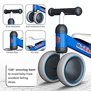 Baby Balance Bikes for 1 Year Old Boys Girls, Toddler Bike 10-24 Months Baby Riding Toys with 4 Wheels, No Pedal Anti-Drop Baby Walker Bicycle, Baby's First Bike First Birthday Gift Christmas