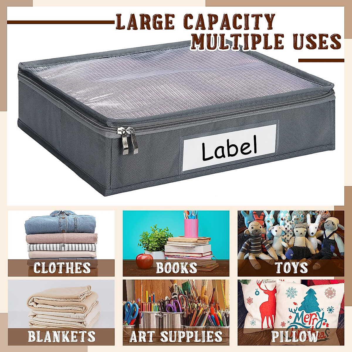 Panelee 6 Pcs 14 x 12 x 3 Inch Sweater Storage Bags Easy Gliding Zippered Sweater Bag Sweater Organizer Closets Under the Bed Zippered Storage Bags with Label Pocket to Avoid Dust Dirt (Gray)