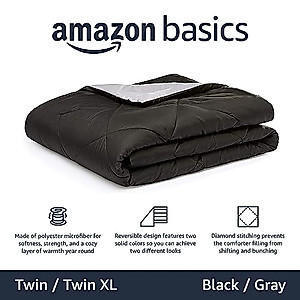 Amazon Basics Reversible Lightweight Microfiber Comforter Blanket, Twin/Twin XL, Black/Grey