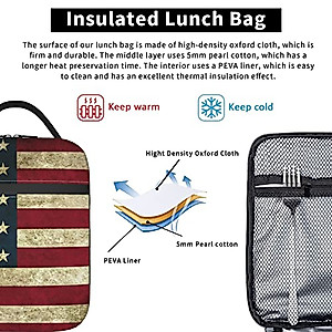 Hcokrzt Lunch Box Reusable Insulation Lunch Bag Usa American Flag Ice Packs Containers Tote Handbag For Women Men Teens Girls