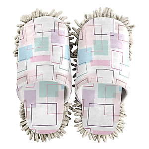 FLildon Microfiber Cleaning Slippers Geometric Rectangle Pattern Washable Mop Shoes Slipper for Men/Women House Floor Dust Cleaner, Size M