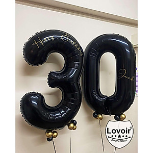 Lovoir 40 Inch Black Number Balloon 30 Large Size Jumbo Digit Mylar Foil Helium Black Balloons for 30th Birthday Party Celebration Decorations Graduations Anniversary Supplies Excellent Quality