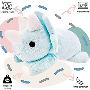 uoozii 24" | 5 Pounds Blue Dinosaur Weighted Stuffed Animals with Unscented Microwavable Heating Pad, Cute Coolable Heatable Weighted Plush Warm Gift for Stress & Period Pain Relief