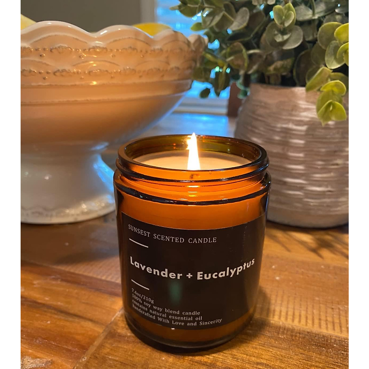 SunSest Scented Candle - for Home and Gifts - Lavender & Eucalyptus - 100% Natural Soy Wax and Pure Essential Oils - Women and Men Candles - Long Lasting- Stress Relief