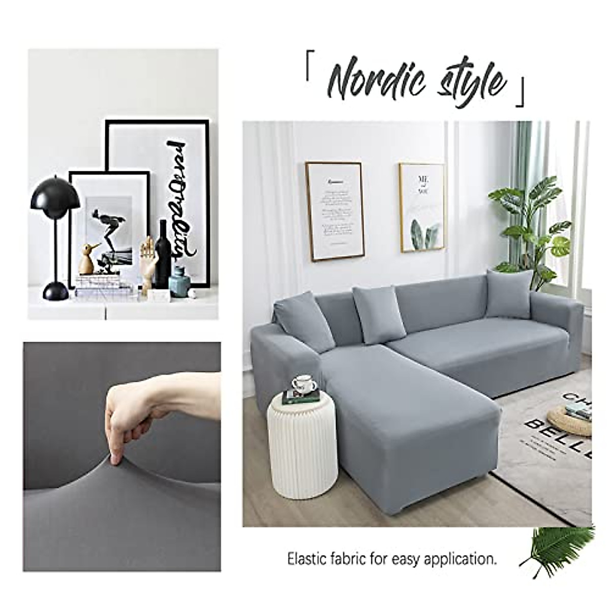 WESTN L Shape Sofa Covers, Corner Sofa Cover, Stretch Sofa Slipcovers L Shape Spandex Fabric Sectional Sofa Cover for 1/2/3/4 Seater Sofa with 1 Pieces Pillow Case,Blue,4 Seater/Sofa