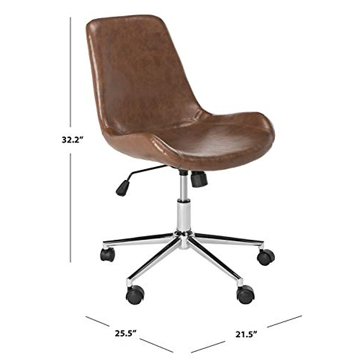 SAFAVIEH Home Collection Fletcher Brown Faux Leather/ Chrome Swivel Adjustable Height Office Desk Chair
