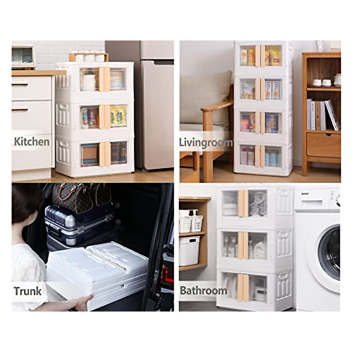 3Pcs Lidded Home Storage Bins with Lids for Cabinet 8.5Gal Stackable Closet Organizer on Wheel for Clothes Organizing Containers with Handle,Collapsible Storage Box for Snacks Pantry Bedroom Dorm