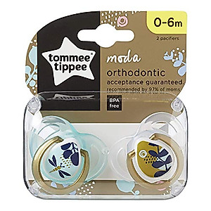 Tommee Tippee Moda Pacifiers, Symmetrical Design, BPA-Free Silicone Binkies, 0-6m, 2-Count