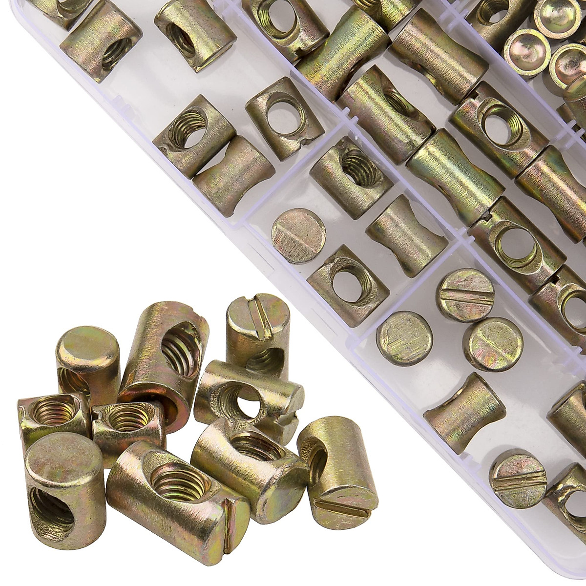 Rrina 70Pcs Metric M6 M8 Barrel Cross Dowel Slotted Nuts for Furniture Beds Chairs 4 Sizes