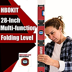 HBOKIT Foldable Level Multi-function Woodworking Tools 28inch Folding Level with 45°/90°/180° Bubbles for Carpenters,Woodworkers,Fabricator