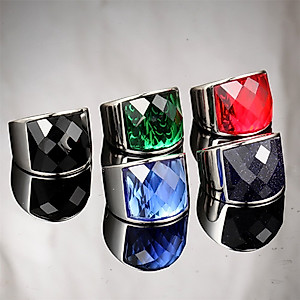 Oakky Men's Women's Stainless Steel Silver Simple Square Big Shiny Gemstone Wide Ring Band Black Size 7