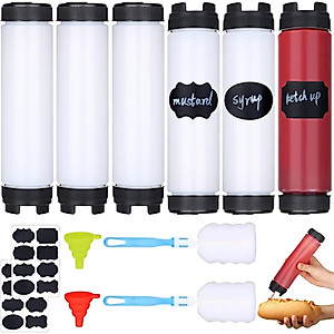 6 Pcs Condiment Squeeze Bottles for Sauces 16 Oz Inverted Ketchup Bottles Squeeze Plastic Mustard Dispenser Refillable Tip Large Valve Squirt Bottles for Liquids Reusable Kitchen Condiment Container
