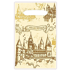 Vusnud 50Pcs Wizard Themed Candy Goodie Treat Plastic Bags for Wizard Themed Birthday Baby Shower Party Decorations