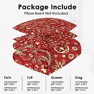 Pinbeam Comforter Set Twin Size, Christmas Golden Plaid Xmas Soft Bedding Set for Kids and Adults Bedroom Bed Decor, Retro Tree Winter Comforter Set with Pillowcase